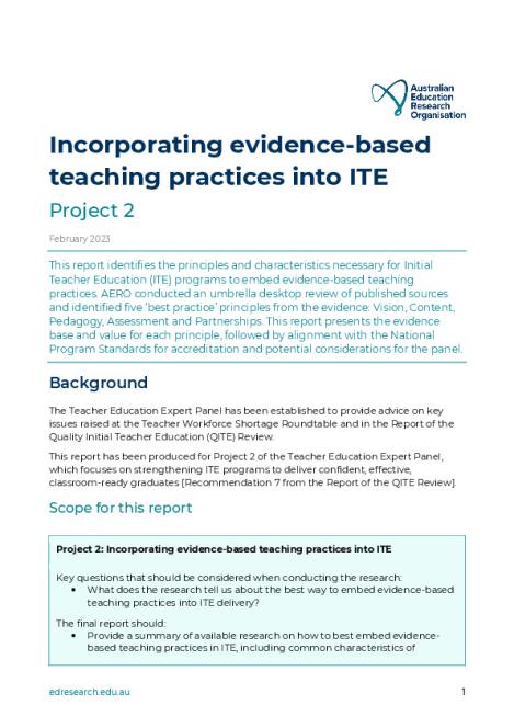 AERO - Incorporating evidence-based teaching practices into ITE - Department of Education ...